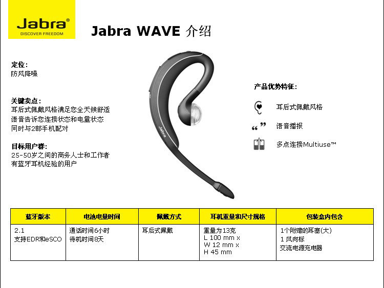 Jabra捷波朗wave弦月 耳后式蓝牙耳机(红色限定版 防风降噪 语音导航 佩戴舒适 多点连接)-手机/通讯-亚马逊中国
